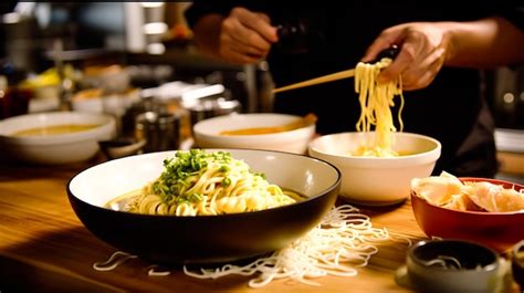 Premium Ai Image A Male Cheff Is Preparing A Ramen Food