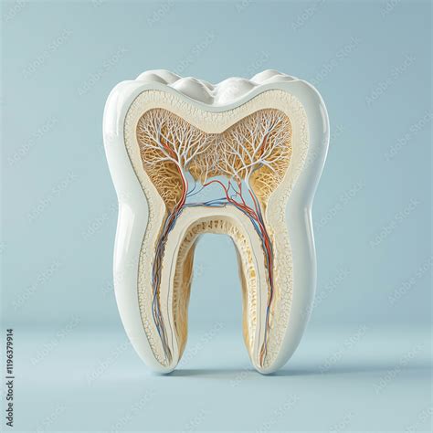 3d Cross Sectional Illustration Of A Human Tooth Showing Detailed Anatomy Highlights Enamel