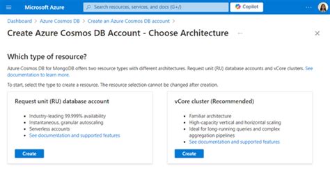 Create an Azure Cosmos DB for MongoDB vCore cluster by using the Azure portal – Free Tier