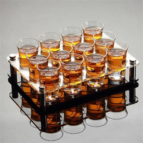 Liquor Spirits Shot Glass Set With Holder Shelf B5 Grandado