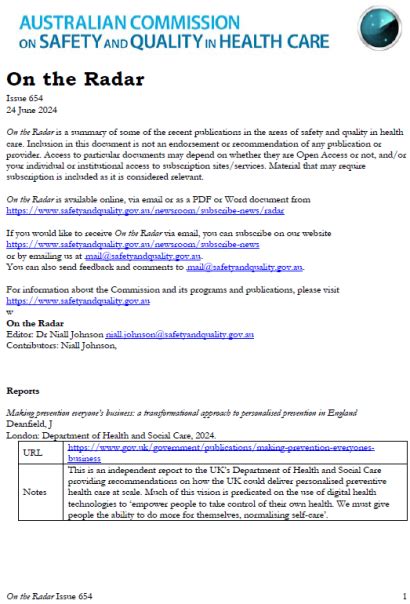 On The Radar Issue 654 Australian Commission On Safety And Quality In