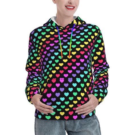 Kll Rainbow Hearts For Womens Pullover Hoodie With Pocket Hooded Long