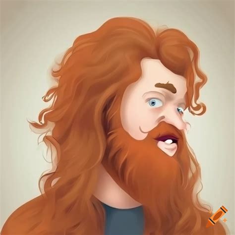 Cartoon Art Of A Ginger Man With Long Hair And A Beard On Craiyon