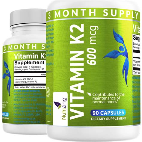 Nutrizing K2 Vitamin Supplement Mk 7 High Strength 600mcg