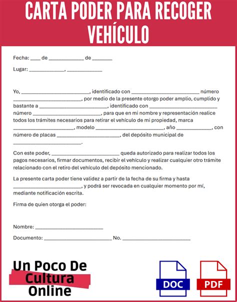 Modelo De Carta Poder Para Venta De Vehiculo
