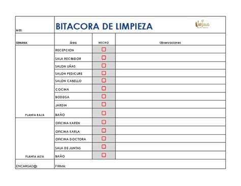 Bitacora De Limpieza Vasua Bitacora Limpieza Pdf