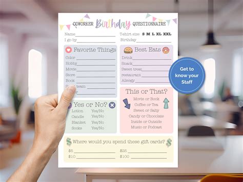 Work Birthday Questionnaire Get To Know Your Staff Questionnaire