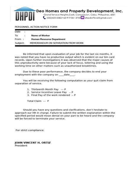 Termination Memo Pdf