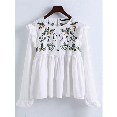 White Embroidery Ruffle Trim Pleated Blouse 403135 Idr Liked On