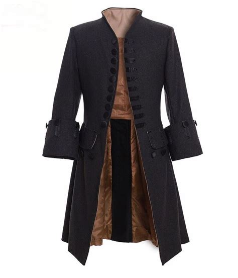 Men 18th Century Colonial Military Black Frock Coat