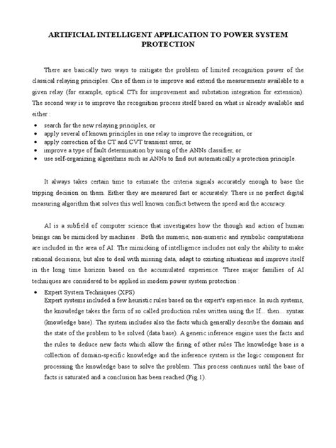 Artificial Intelligent Application To Power System Protection Pdf Artificial Intelligence