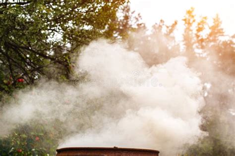 Burning Dry Grass And Garbage In The Country In The Fall In An Iron