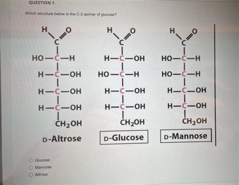 Solved Which Structure Below Is The C 2 Epimer Of Glucose
