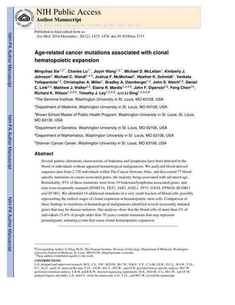Pdf Age Related Cancer Mutations Associated With Clonal Hematopoietic