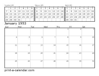 Download 1953 Printable Calendars