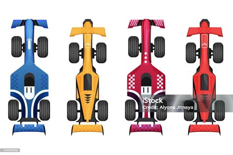 흰색 배경에 격리된 그림자와 빛이 있는 만화 스타일의 운송으로 경주용 자동차 상위 뷰를 설정합니다 수집 현대 도시 민간 차량 벡터 그림 차에 대한 스톡 벡터 아트 및 기타