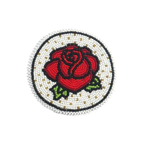 30 Inch Rose Seed Bead Rosette Beaded Patch Medallion Rosette