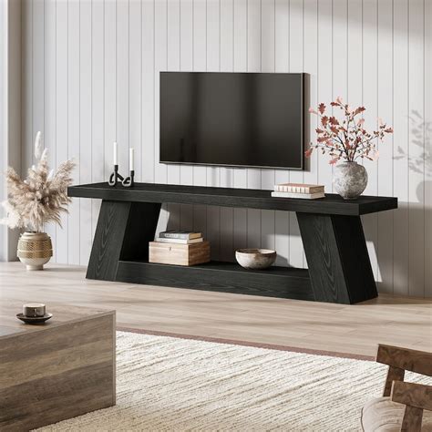 Extra Long Tv Stand For Tvs Wooden Media Console With Storage Shelves