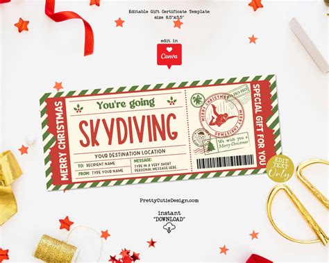Christmas Skydiving T Certificate Template Printable Editable Skydiving T Certificate
