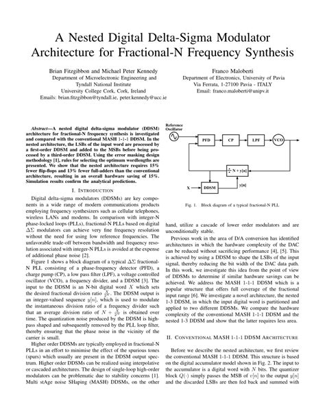 pdf a nested digital delta sigma modulator architecture for