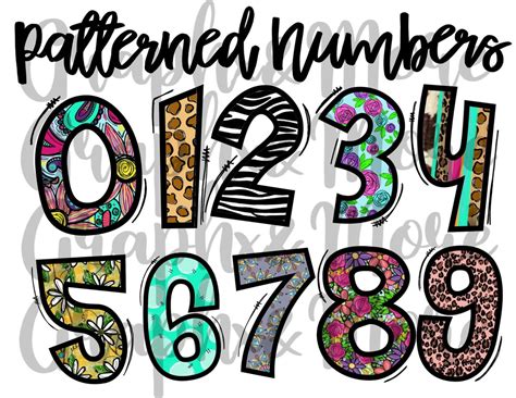 Patterned Numbers Png Set 10 Files Numbers 0 9 Sublimation Design