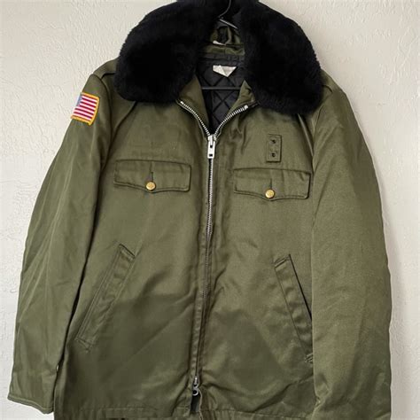Jackets And Coats Vintage Army Green Jacket Black Fur Collar Vintage