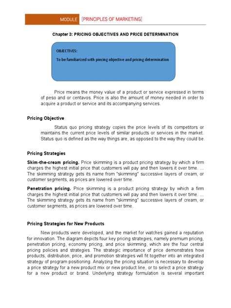 Chapter 3 Pricing Objectives And Price Determination Pdf Pricing