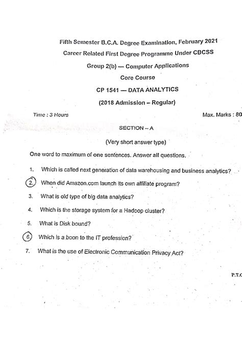 Data Analytics Previous Year Question Paper Big Data Analytics And