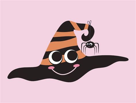 Premium Vector Cute Illustration Of Halloween Smiling Hat And Spider Vector Design Mascot