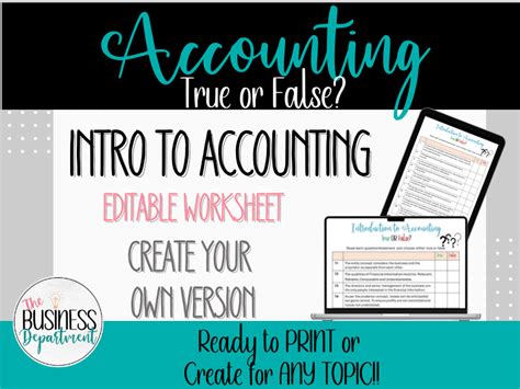 Introduction To Accounting True Or False Worksheet Editable Senior Cycle Leaving