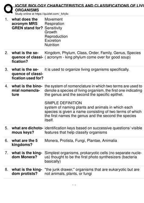 Igcse Biology Characteristics And Classifications Of Living Organisms Igcse Biology Stuvia Us