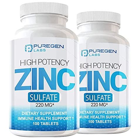 Puregen Labs High Potency Zinc Sulfate 220mg Supplement For Immune