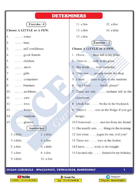 190 Determiners Extra Sheet With Answers English Grammar Extr Pdf