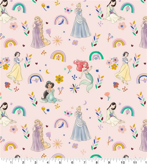 Disney Princess Patterns Cotton Fabric Disney Princess Pink