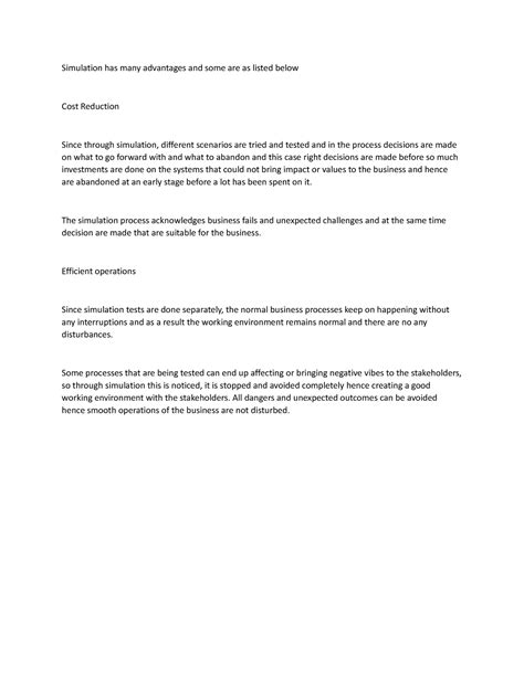 Task On Simulation Simulation Has Many Advantages And Some Are As Listed Below Cost Reduction