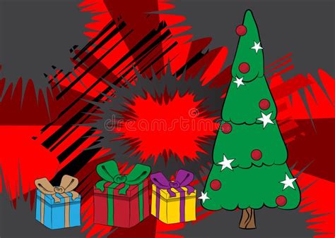 Cartoon T Box And Christmas Decorated Pine Tree Comic Book