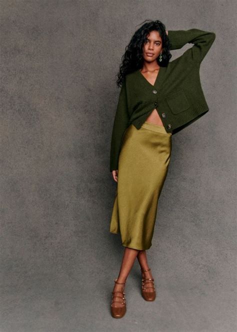 Falda Sandy Verde Oliva Poliéster Reciclado Sézane Green Skirt