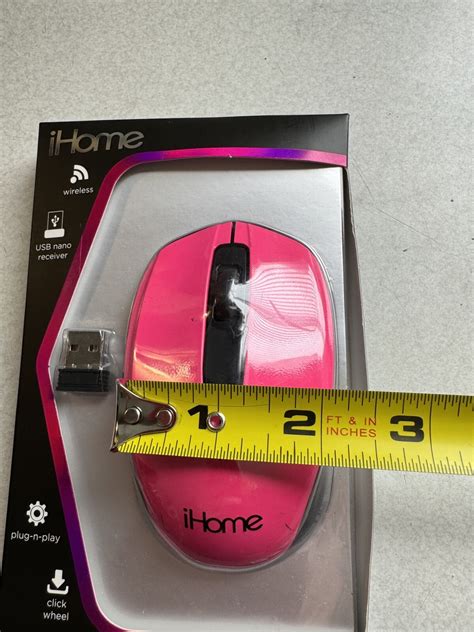 Ihome Wireless Desktop Mouse Neon Pink Plug N Play Usb Click Wheel Mac