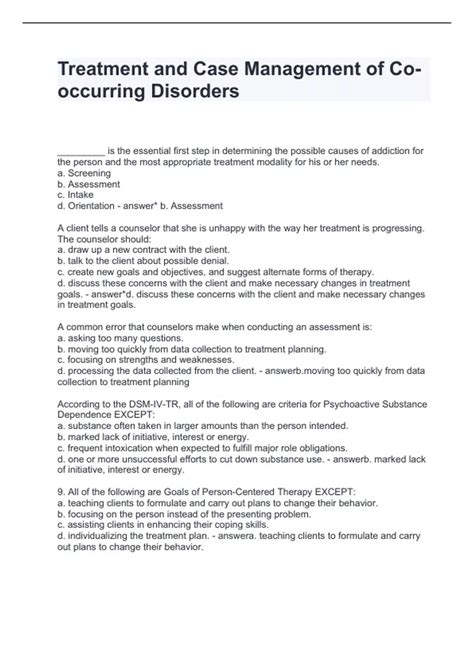 Treatment And Case Management Of Co Occurring Disorders Questions With