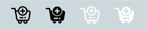 Add Cart Icon Set In Black And White Checkout Signs Vector