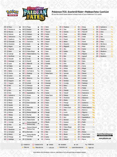 Lista De Cartas Paldean Fates Pdf Franquicias De Nintendo Pokémon