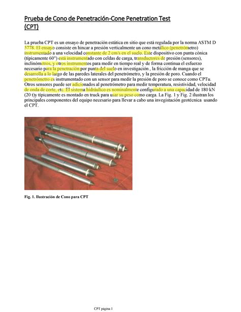 Clase 6 Prueba De Cono De Penetración Cone Penetration Test Cpt La Prueba Cpt Es Un Ensayo