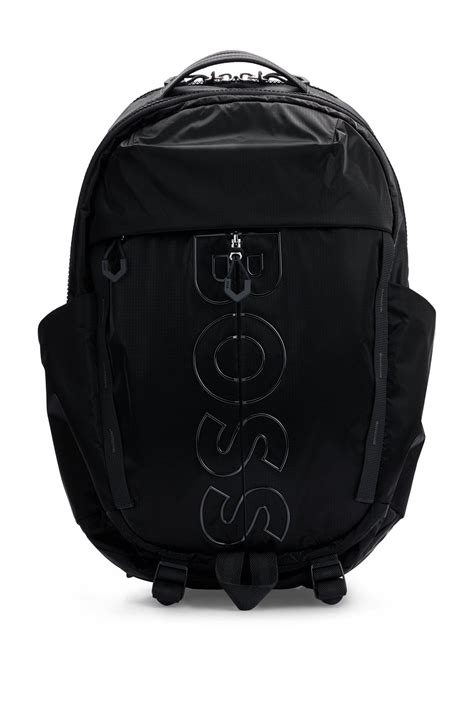 Boss Coated Velour Multi Pocket Backpack With Outline Logo In Black For