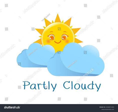 Educational Weather Flashcard Partly Cloudy Inscription Stock Vector