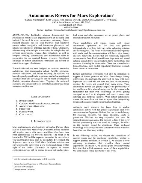 Pdf Autonomous Rovers For Mars Exploration
