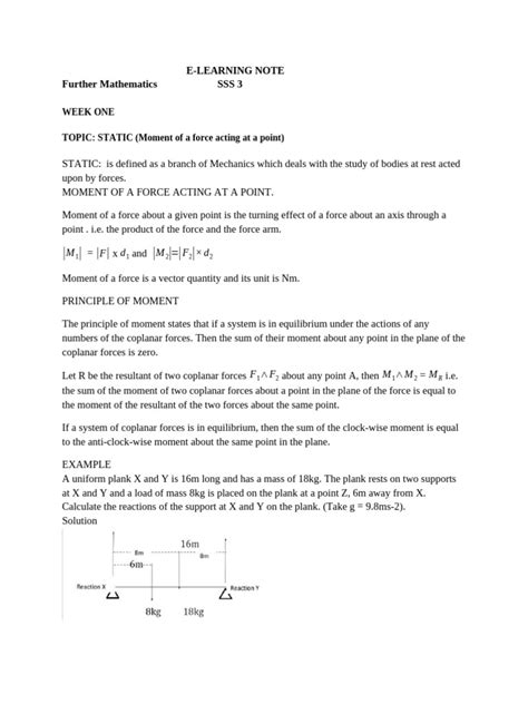 Week One Lesson Note Ss3 Further Mathematics Pdf