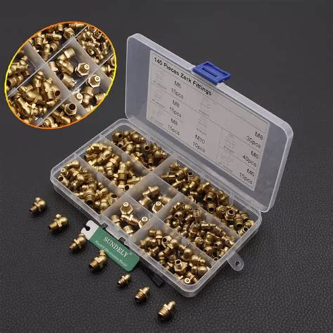 140pcs Metric Hydraulic Brass Zerk Grease Nipple Fitting Assortment Kit