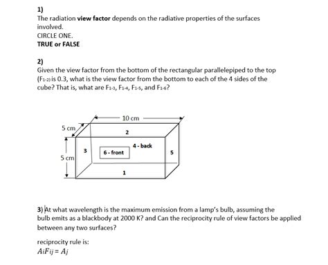 Solved The Radiation View Factor Depends On The Radiative