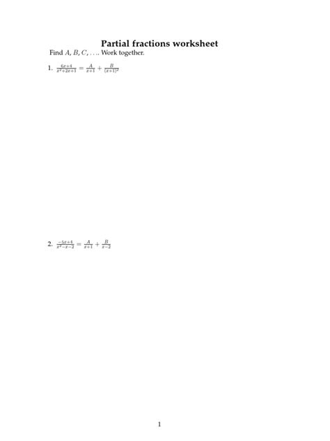 Partial Fractions Worksheet Find A B C Work Together 1 Pdf Teaching Methods