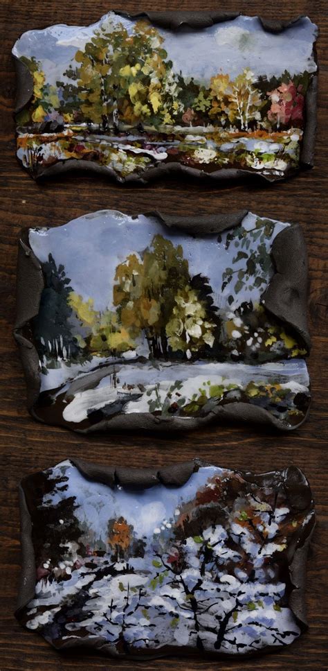 Подглазурная живопись. Черная глина. Ангобы. Осенние пейзажи лесопарка ...